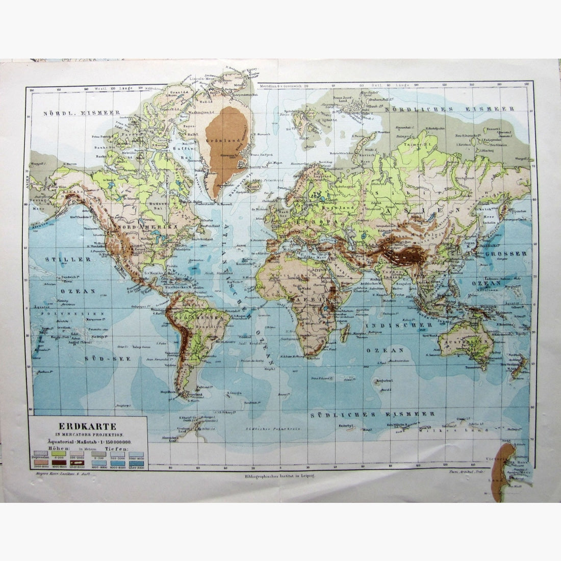 Antique Map, Erdkarte, Map of the Earth, 1906 – KittyPrint