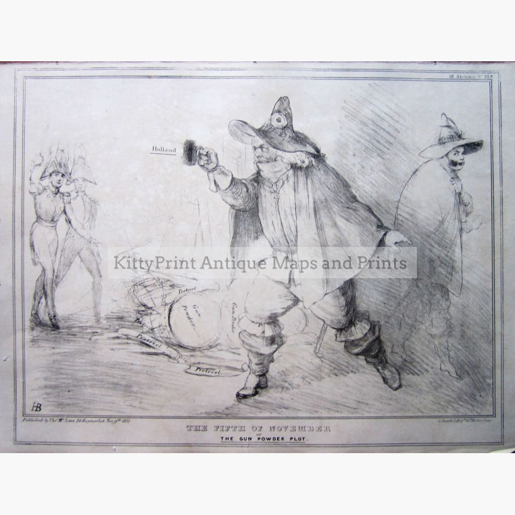Antique Print, The Fifth of November Gun Powder Plot, 1832 – KittyPrint