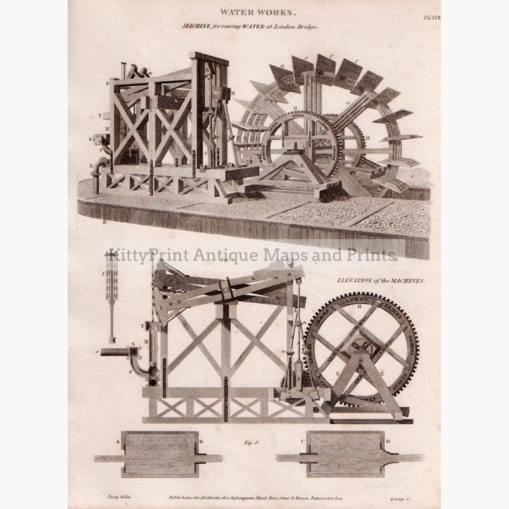 Antique Print, Water Works, 1820 – KittyPrint